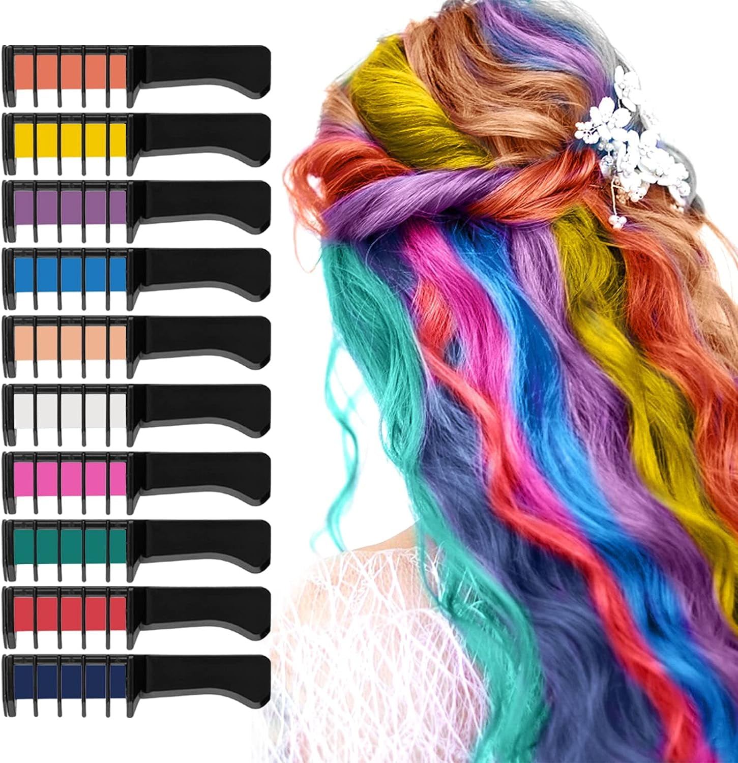 10 Colors Washable Hair Chalk Comb, Professional Crayons Hair Color ...