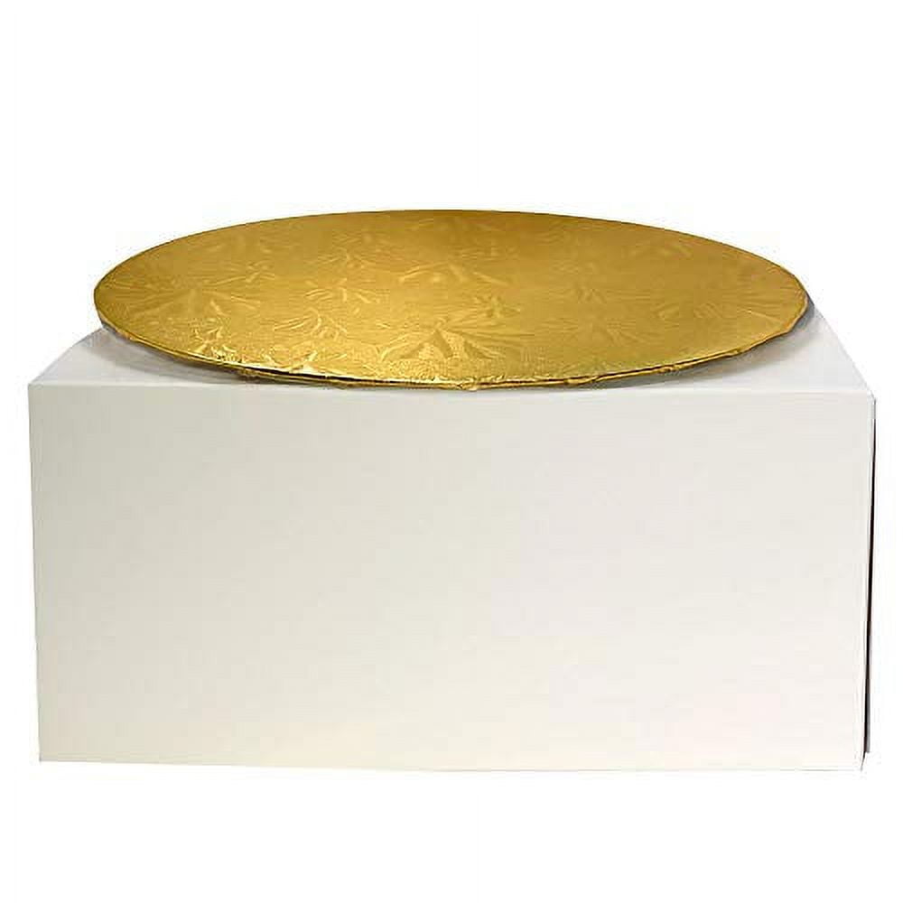 10" Combo Box Set - 10x10x5 1/2 White Cake Box with 10" Gold Round Drum ...