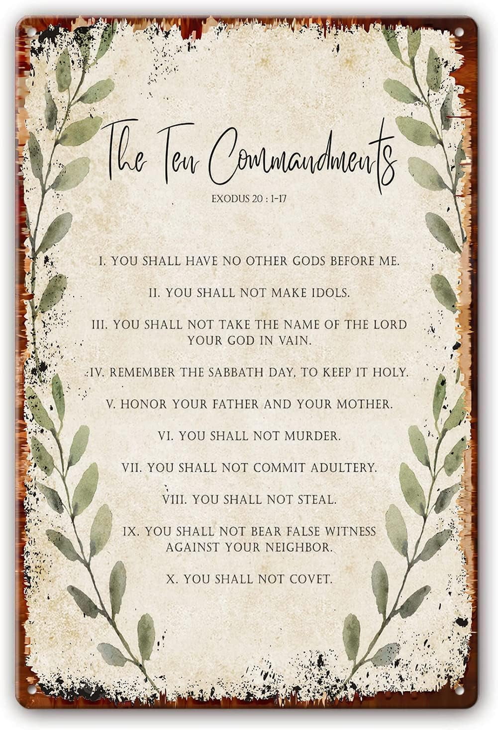 10 Commandment Smetal Tin Sign, Ten Commandment Bible Typographic ...