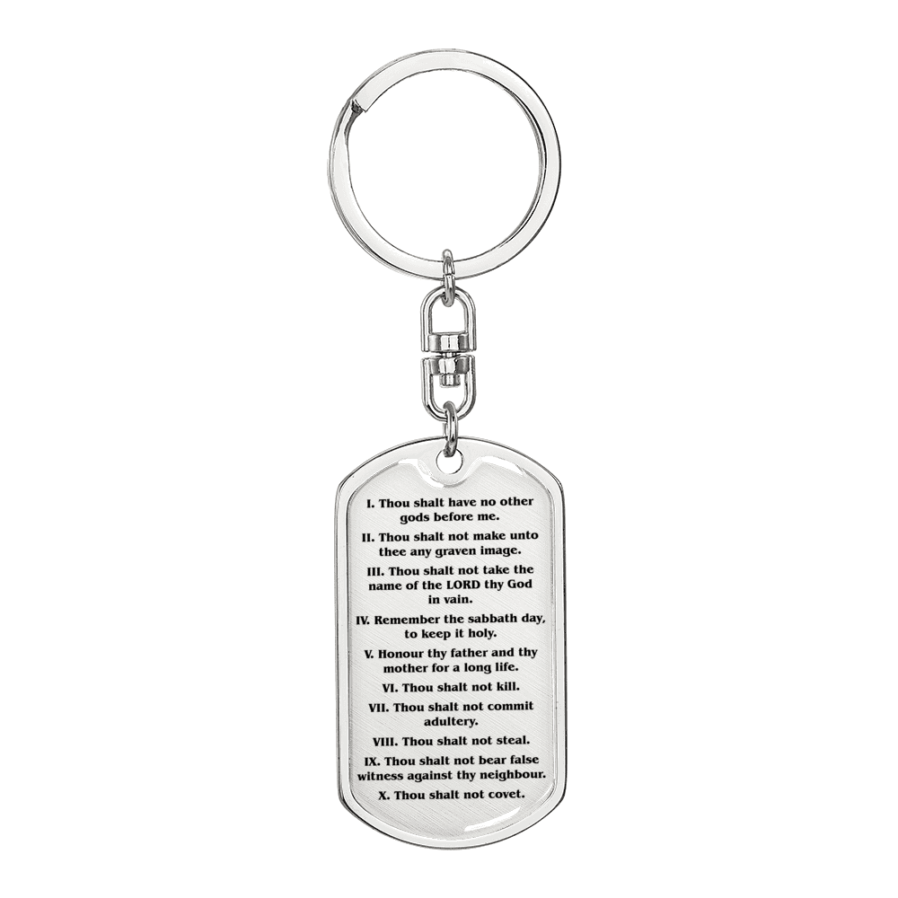10 Commandments English Clear Swivel Keychain Dog Tag Stainless Steel ...