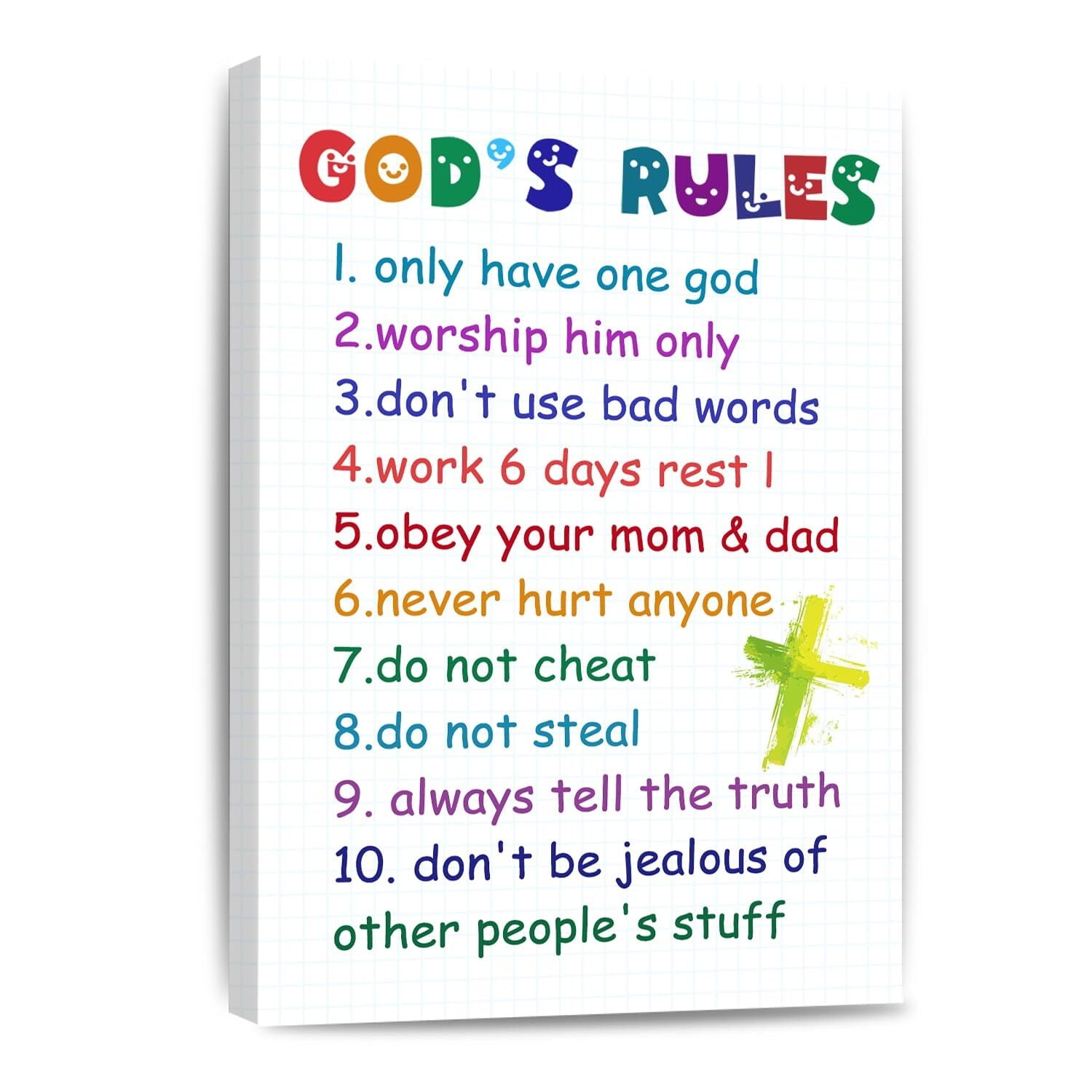 10 Commandments For Kids Canvas Wall Art,God's Rules Colorful Decor ...