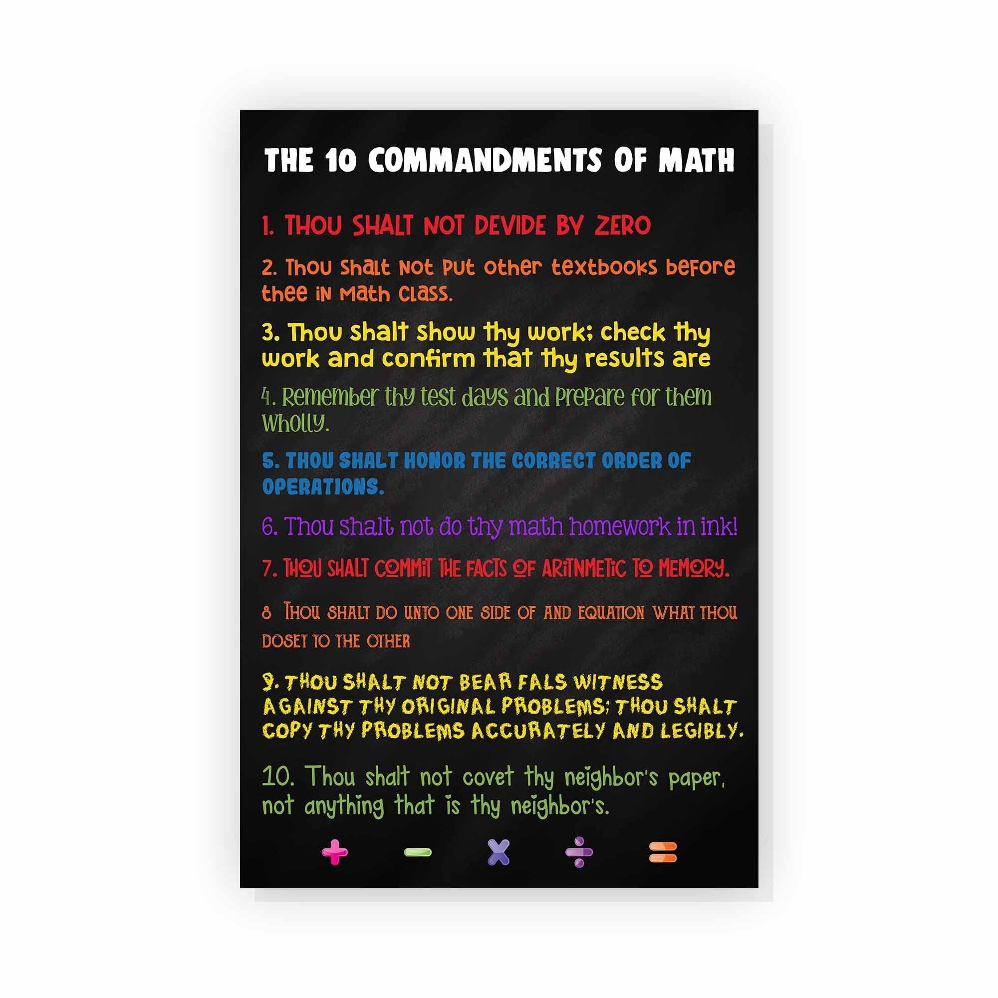 The 10 Commandments of Math Poster Math Posters For Elementary Middle ...