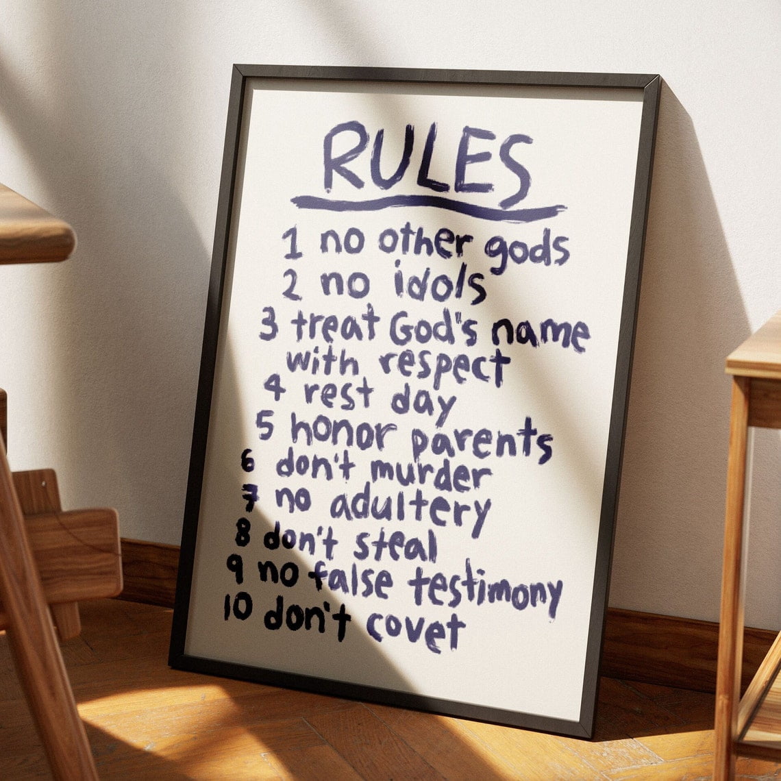 10 Commandments Retro Rules Exodus 20 Christian Art Unframed Paper ...