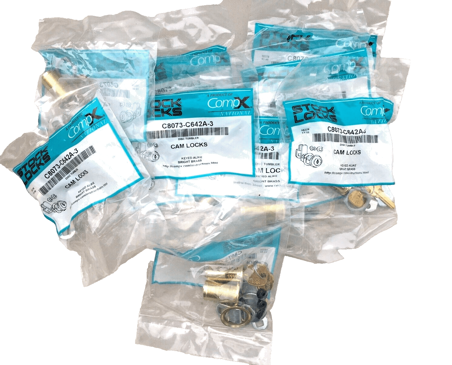 (10) CompX C8073-C642A Cam Lock 1 3/16" Keyed Alike Bright Brass USA ...