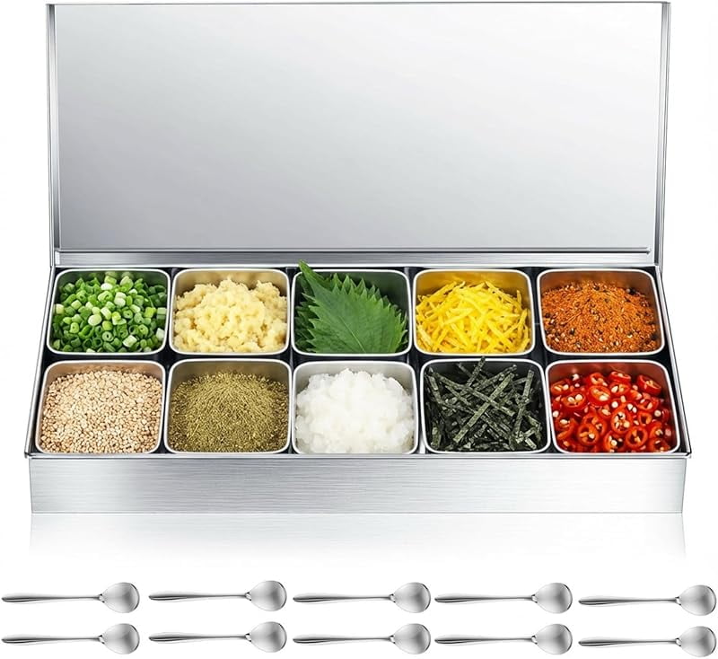10 Compartment 304 Yakumi Pans Stainless Steel Seasoning Condiment ...