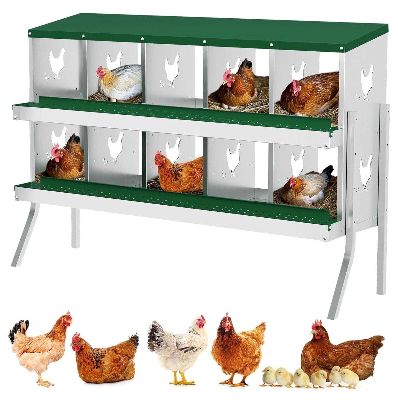 10 Compartment Chicken Nesting Box with Metal Legs, Chicken Egg Laying ...