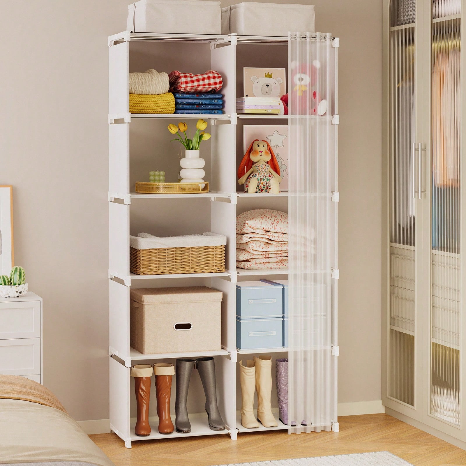 10-Compartments Simple Wardrobe, Large Capacity Wardrobe, Standalone ...