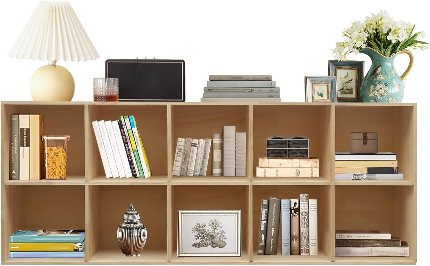 10 Compartments Solid Wood Cube Bookcase Floor-Mounted Shelves Modern ...