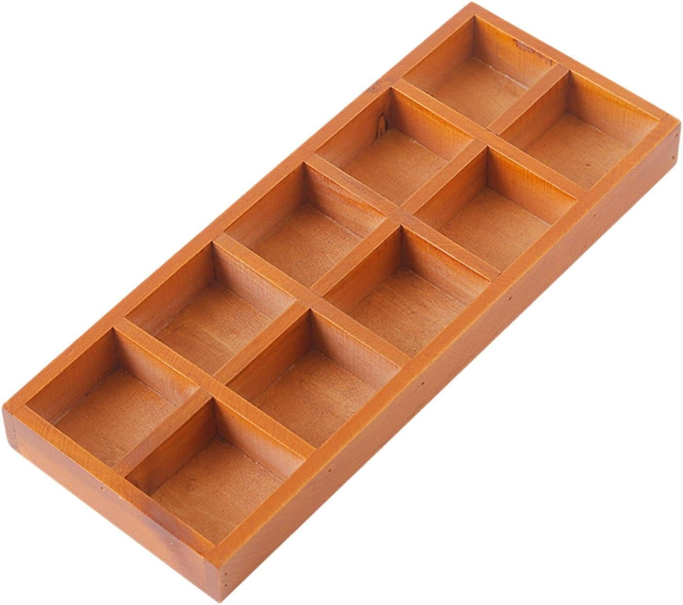10 Compartments Wooden Divided Organizer Box, Multi-Functional Solid ...