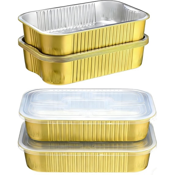10 Count 13x8.8 Inch Gold Heavy Duty Aluminum Foil Pans with Clear Lids ...