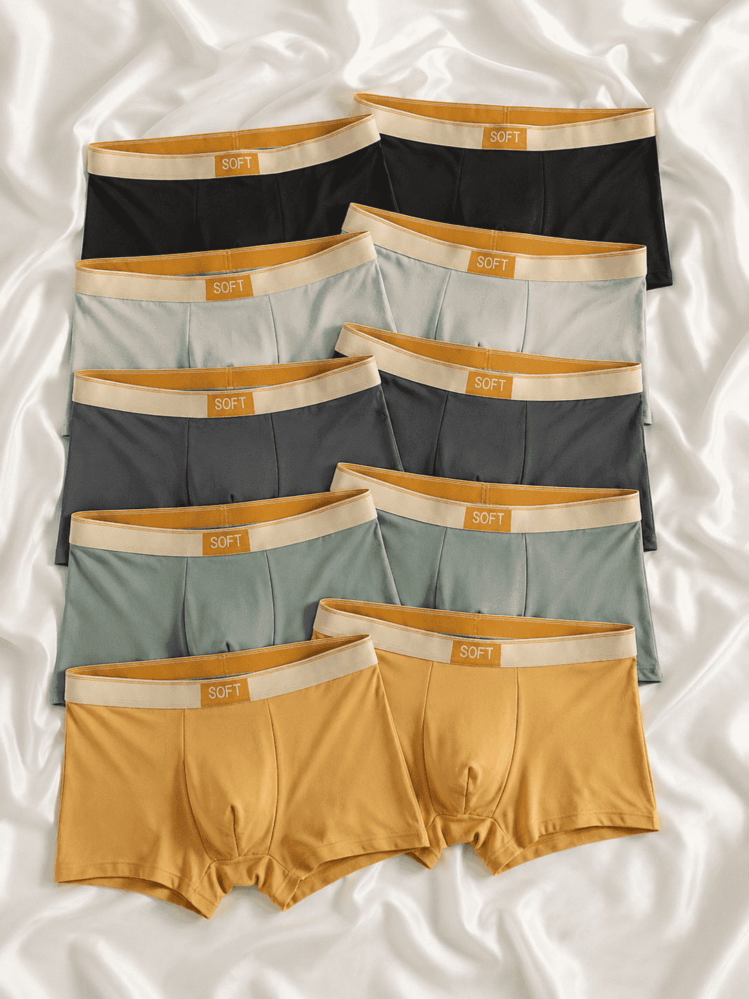 10 Count Men's Multipack Boxers, 95% Polyester 5% Spandex, 5 Trendy ...