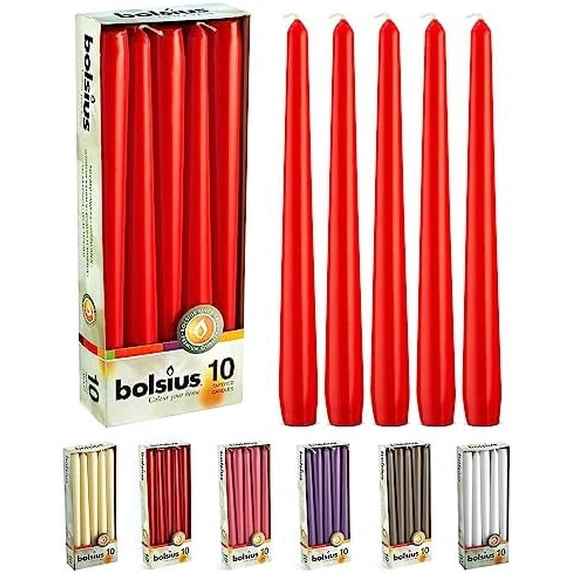 10 Count Unscented 10 Inch Red Household Taper Candles - 8 Hours Burn ...