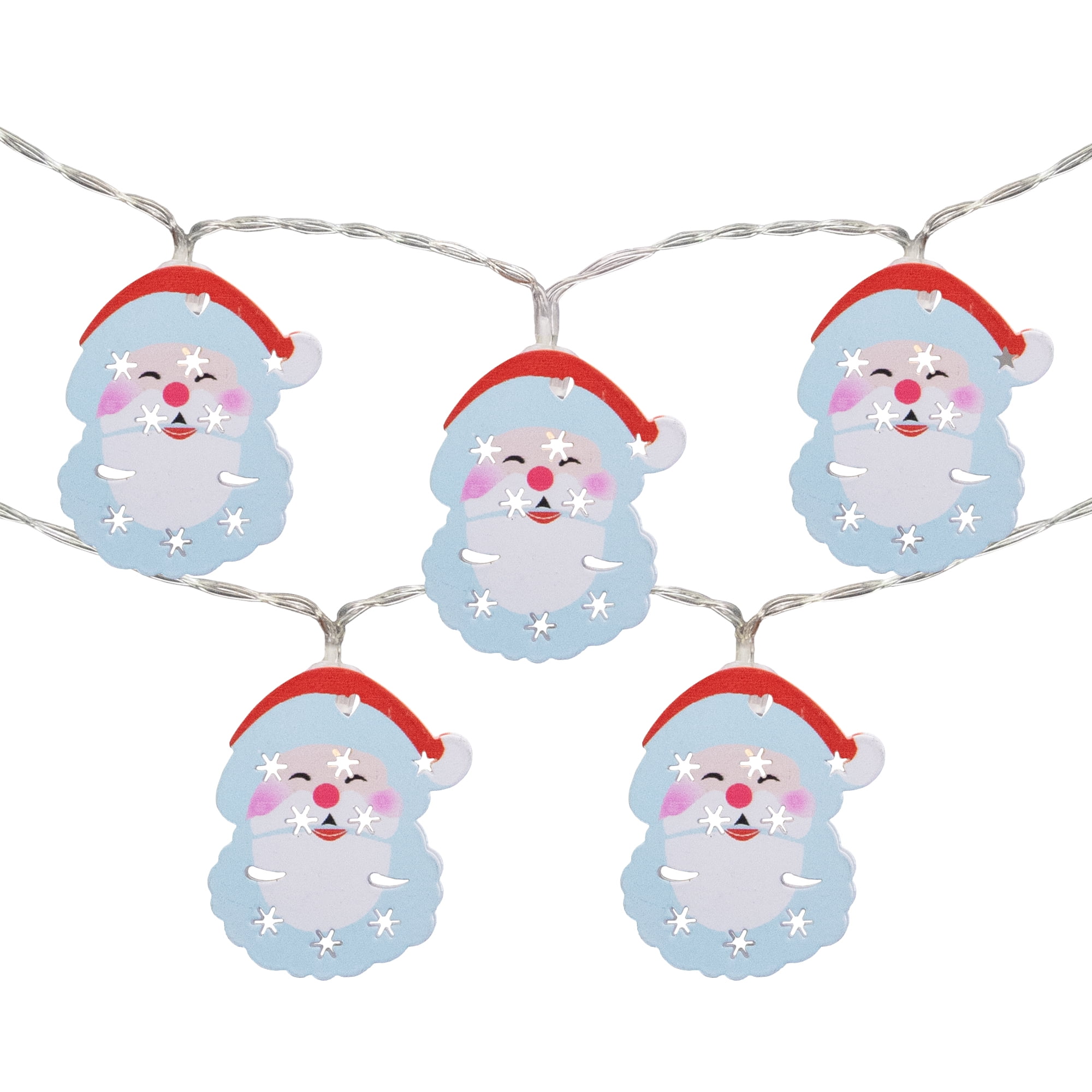 10-Count Warm White LED Metal Santa Face Christmas Fairy Lights 4 ...