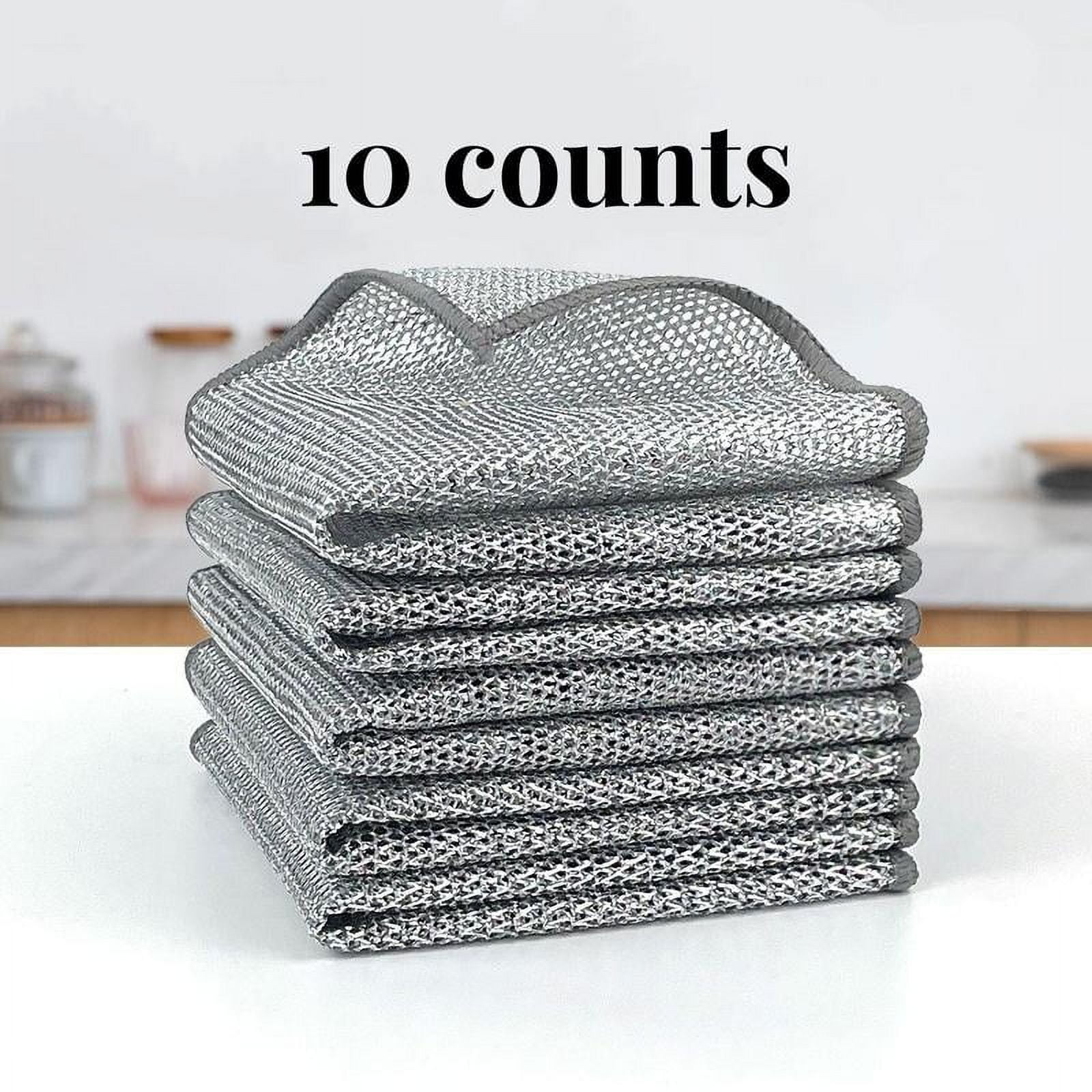 10 Counts Dishwashing Rags，Multipurpose Non-Scratch Wire Dishcloths for ...