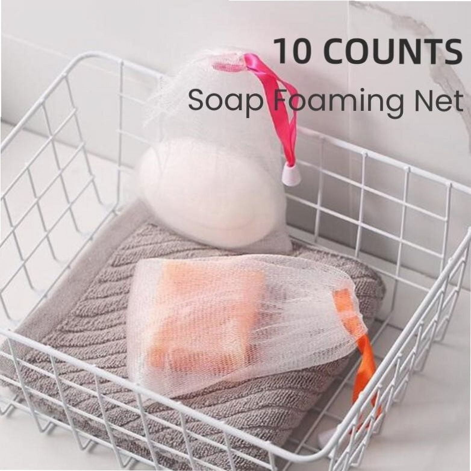 10 Counts Exfoliating Mesh Soap Bag Foaming Net, White Pouch with ...