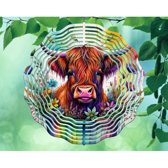 10" Cow Bull Flowers Farm Country Wind Spinner Yard Decor 3D Kinetic ...