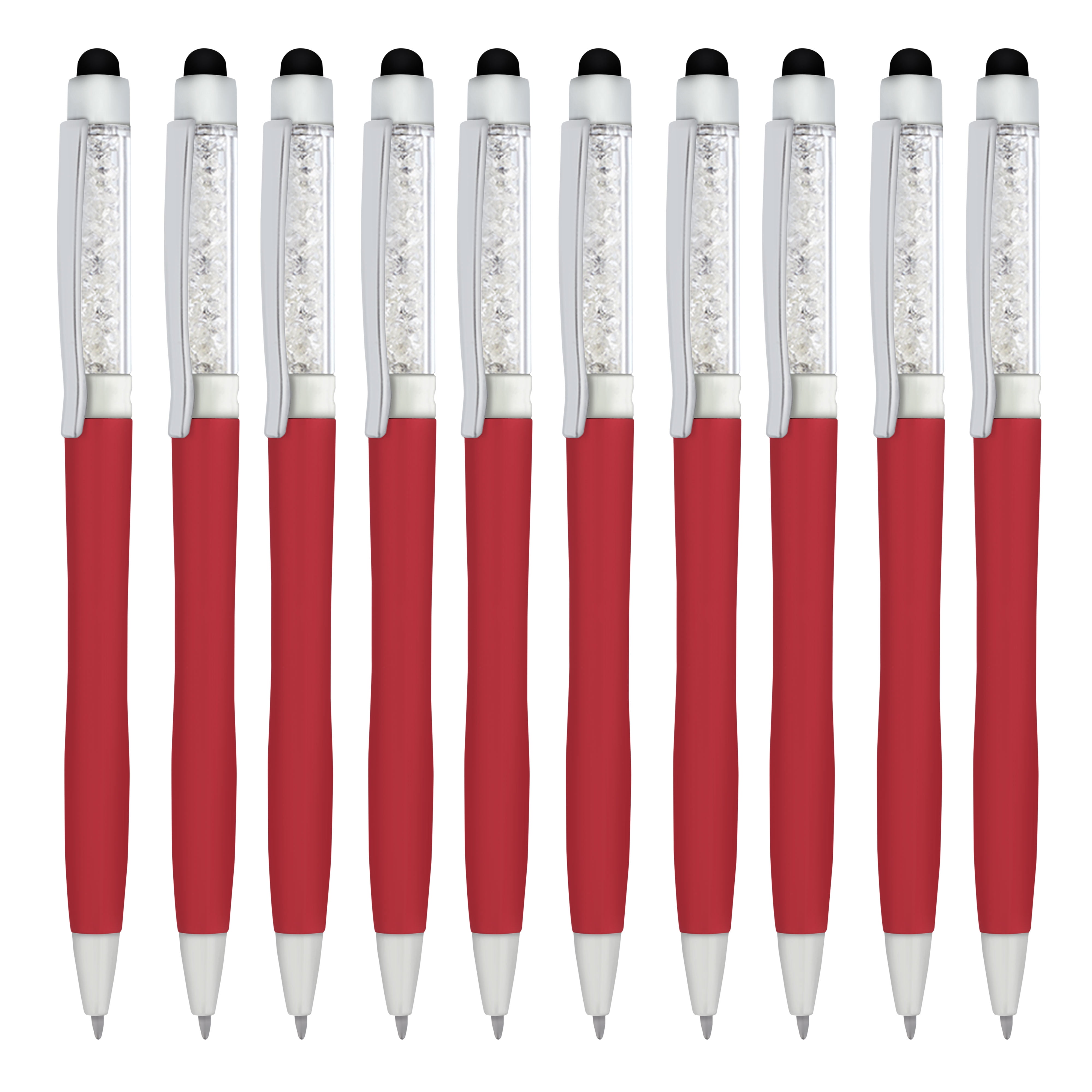 10 Crystalline Ballpoint Pens Pack - Twist mechanism, Black Ink - Red ...