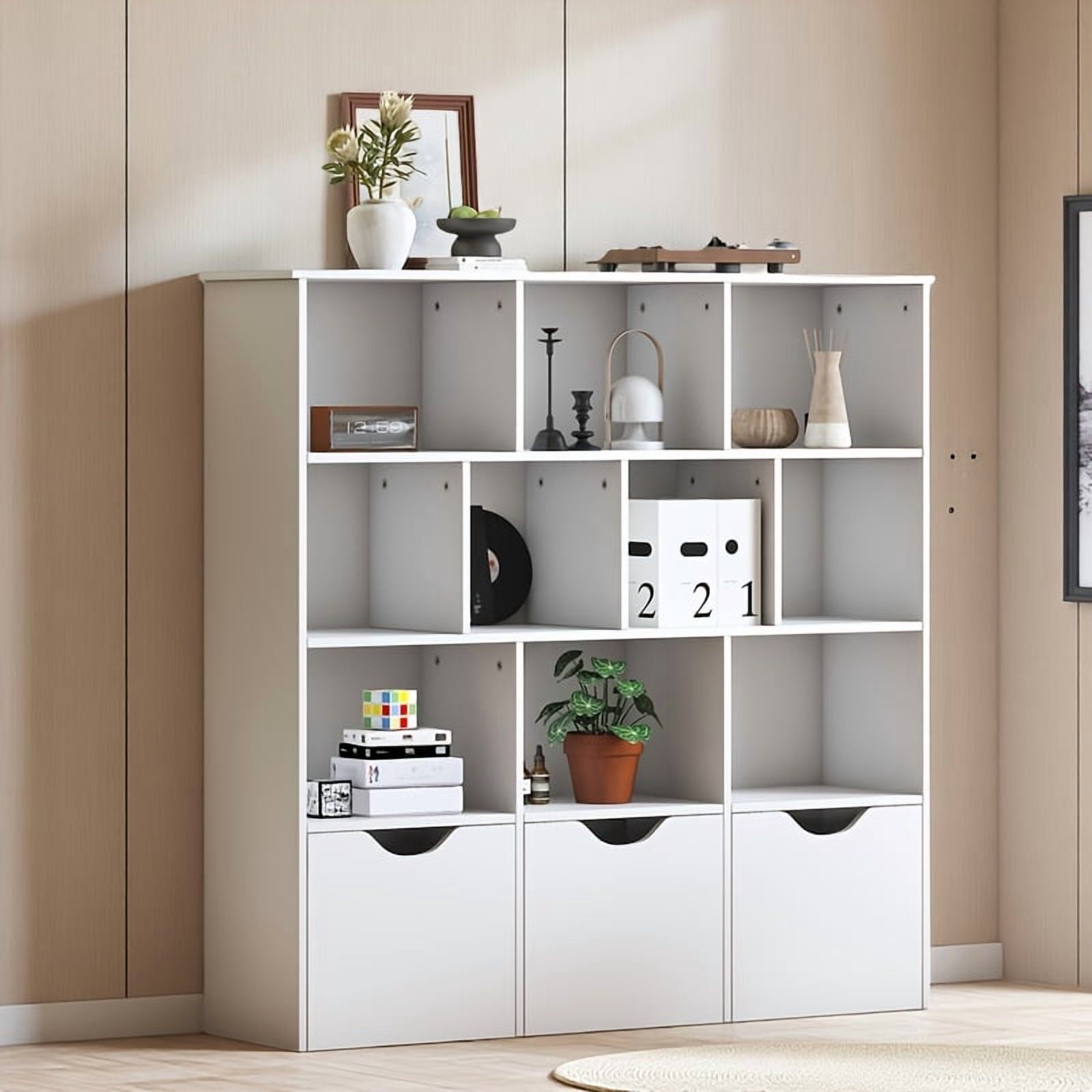 10 Cubbies Storage Organizer- Display Storage Shelves With 3 Large ...