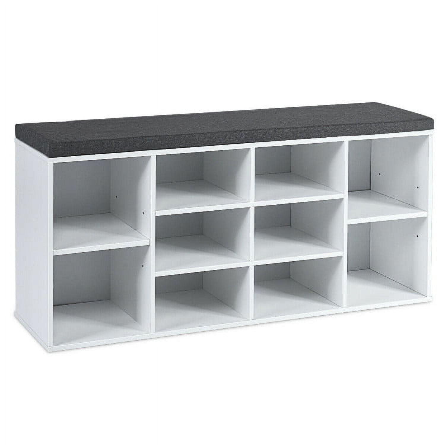 10-Cube Organizer Shoe Storage Bench with Cushion for Entryway ...