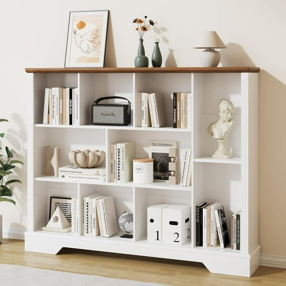 10 Cube Storage Bookcase, Modern 3-Tier Wooden Storage Organizer Open ...