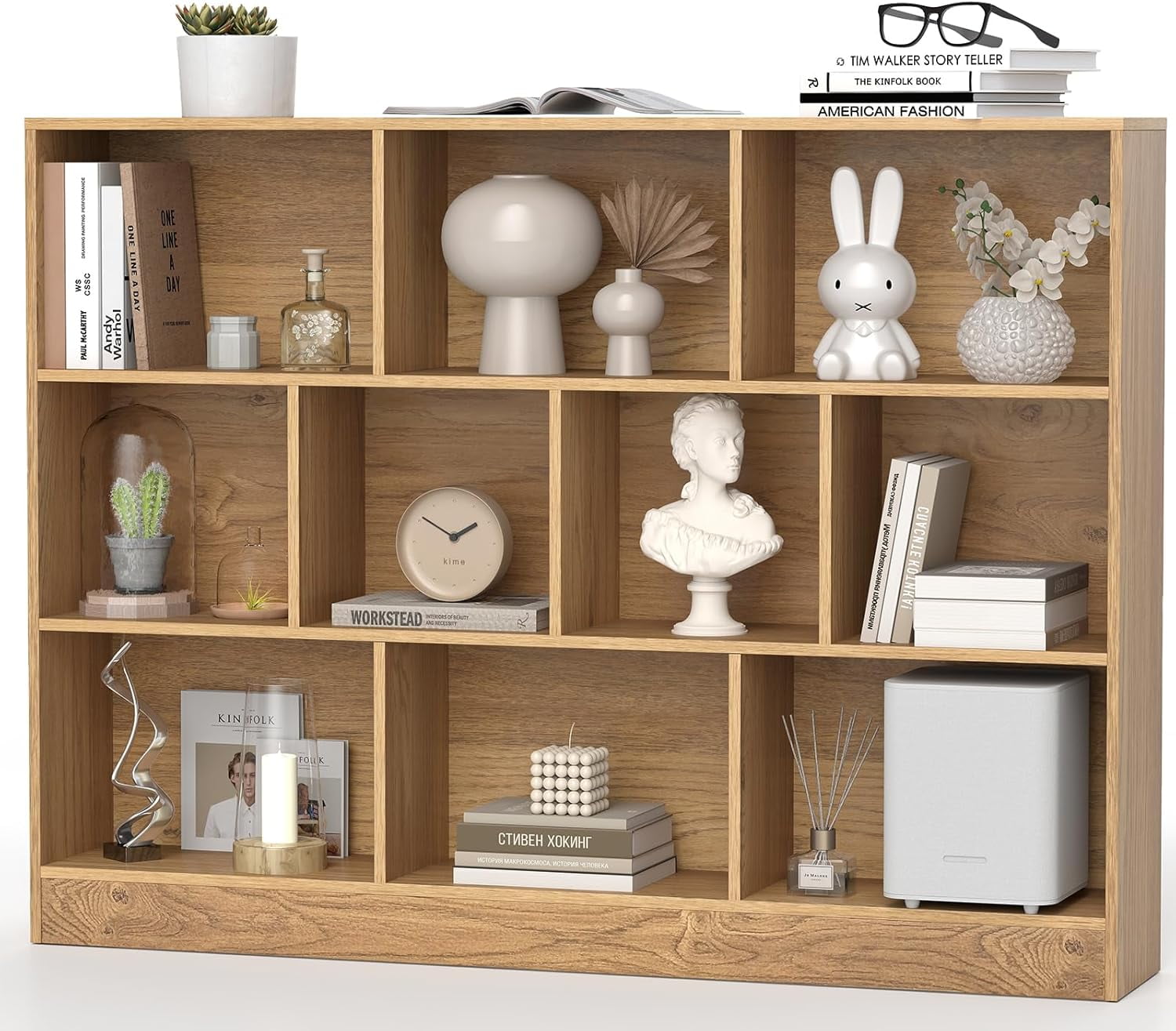 10 Cube Storage Organizer, 4 Tier Open Bookcase, Modern Bookshelves and ...