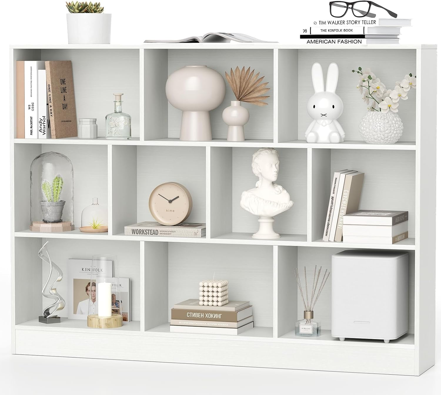 10 Cube Storage Organizer, 4 Tier Open Bookcase, Modern Bookshelves and ...