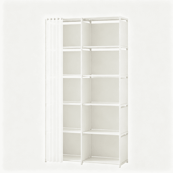 10-Cube Storage Organizer with Curtain, Modular Clothes Wardrobe ...
