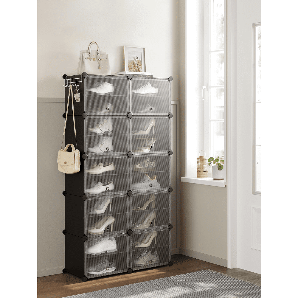 10 Cubes Shoe Organizer With Doors, 40 Pair Plastic Shoe Storage ...