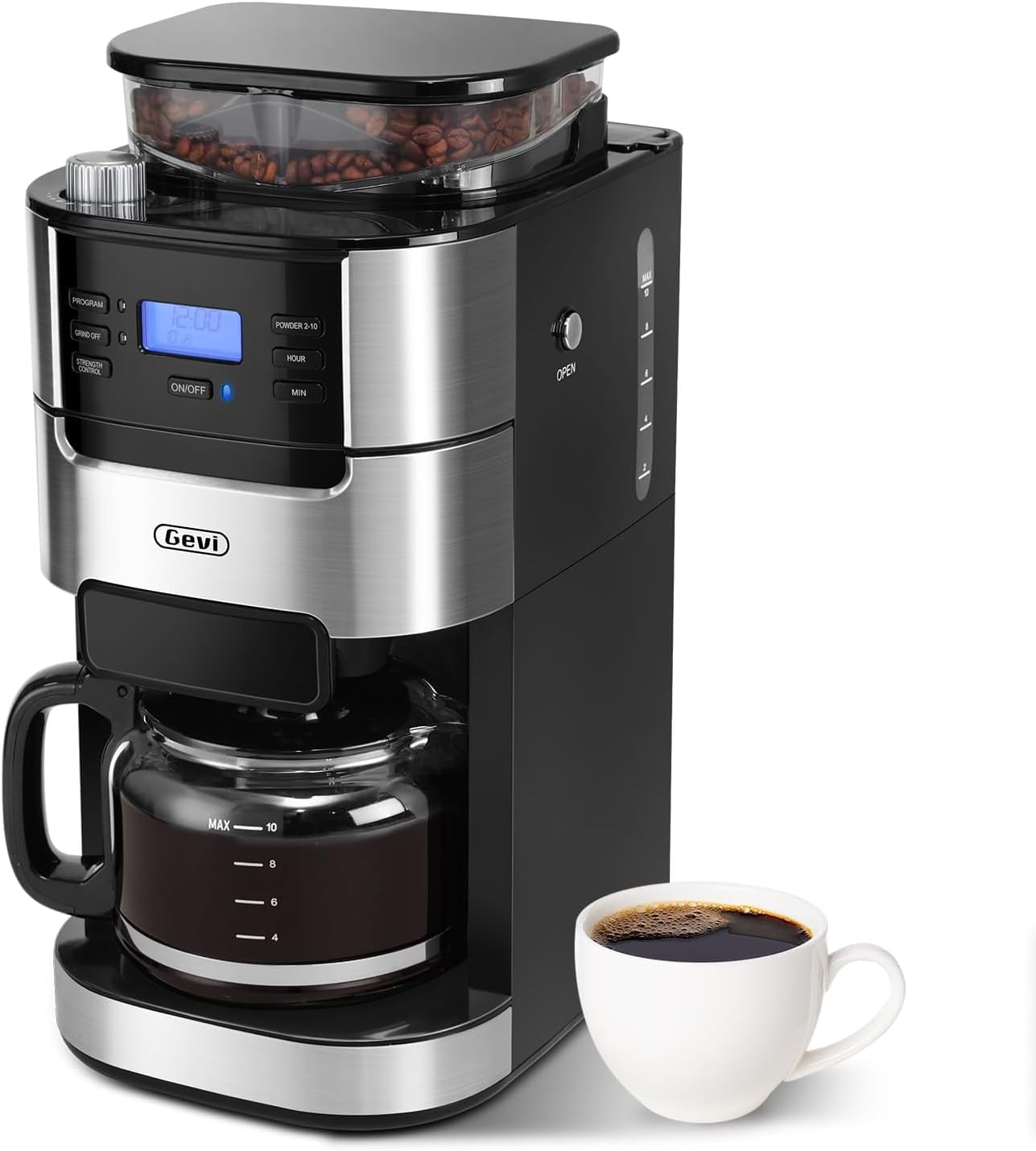 10-Cup Drip Coffee Maker with Built-in Burr Grinder & Programmable ...