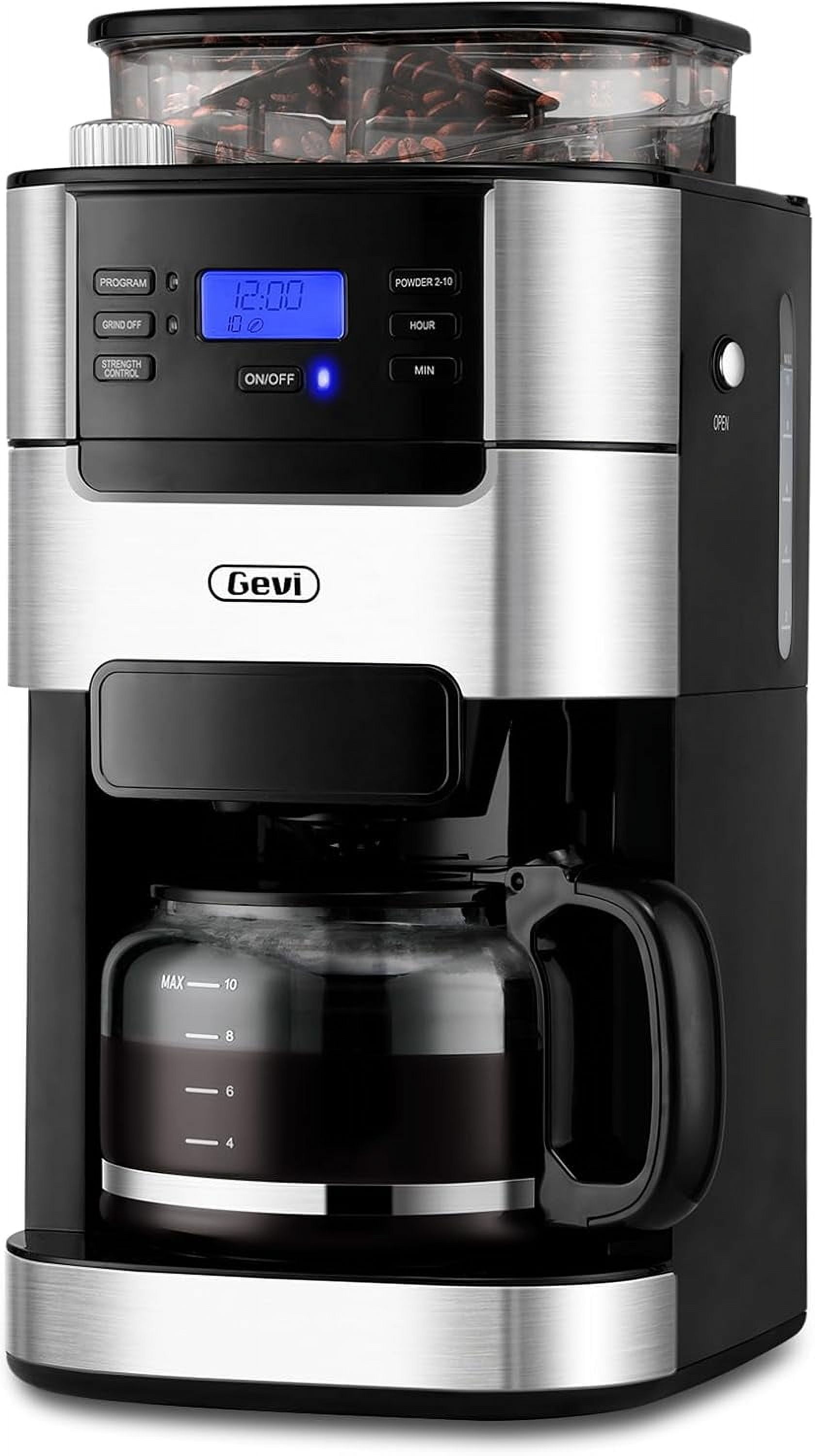 10-Cup Drip Coffee Maker with Built-in Grinder, Programmable Brew ...