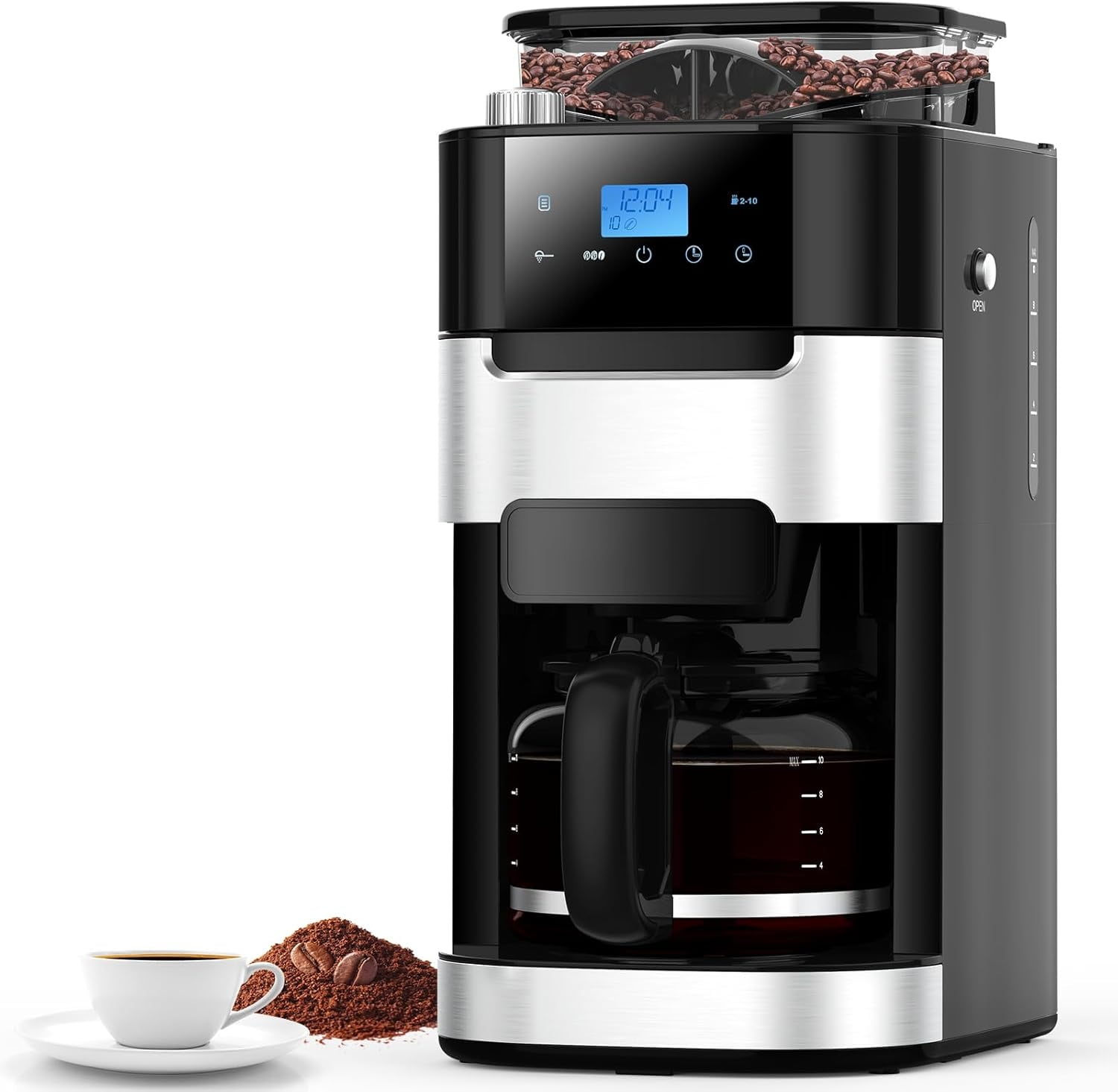10-Cup Drip Coffee Maker with Built-in Grinder, Touch-Screen ...