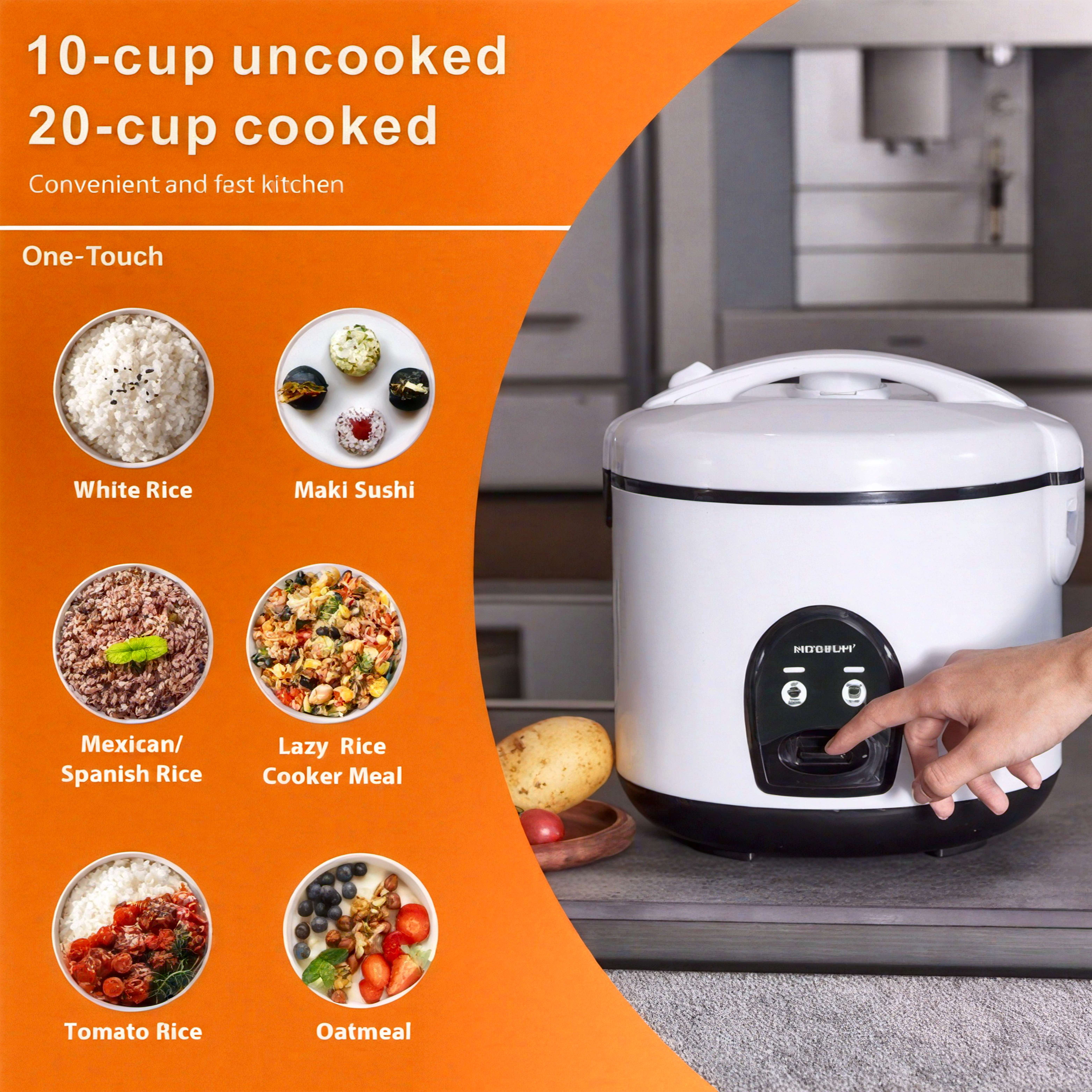 10-Cup Electric Rice Cooker with One-Touch Operation - Stainless Steel ...