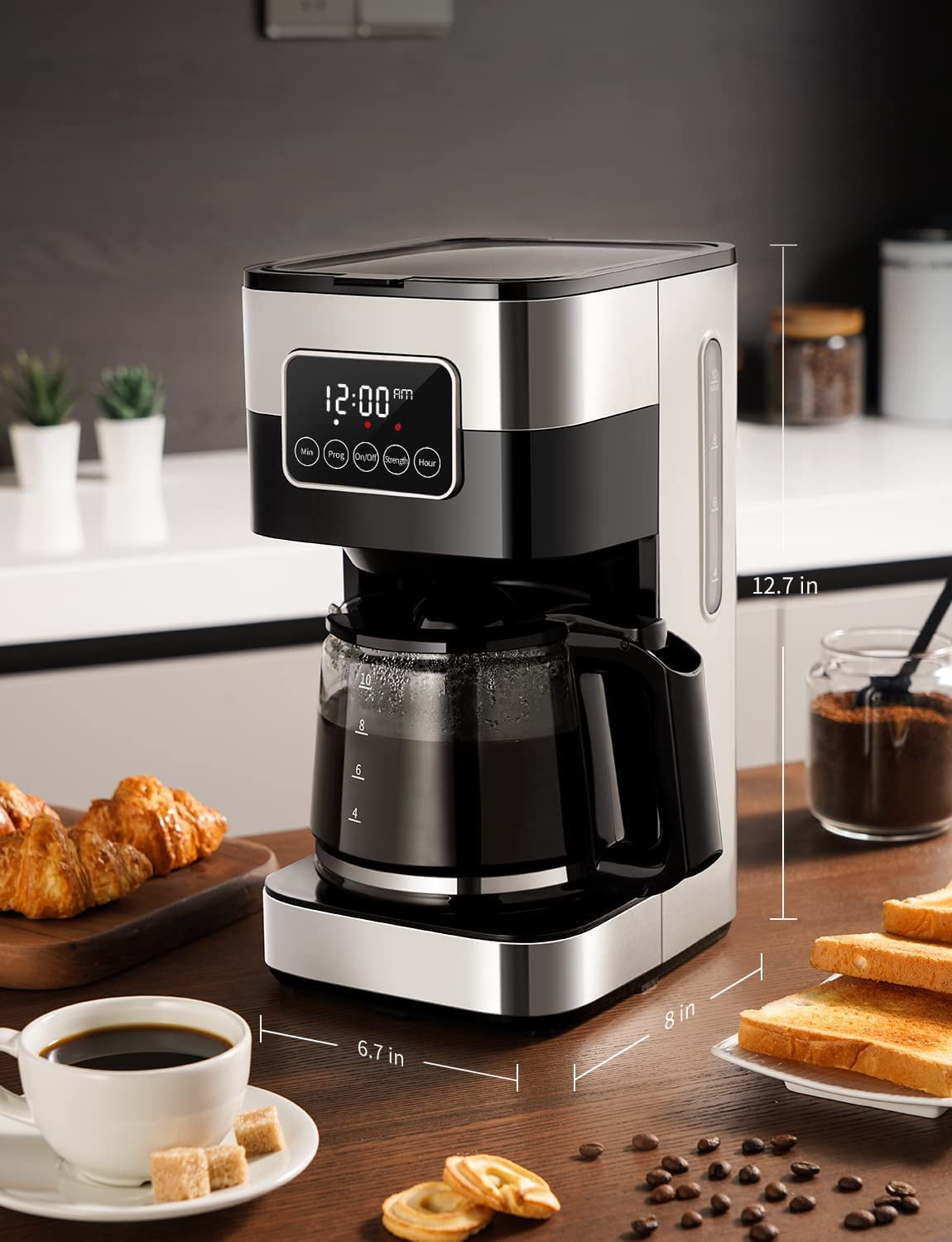 10-Cup Programmable Coffee Maker, Regular & Strong Brew Drip Coffee ...