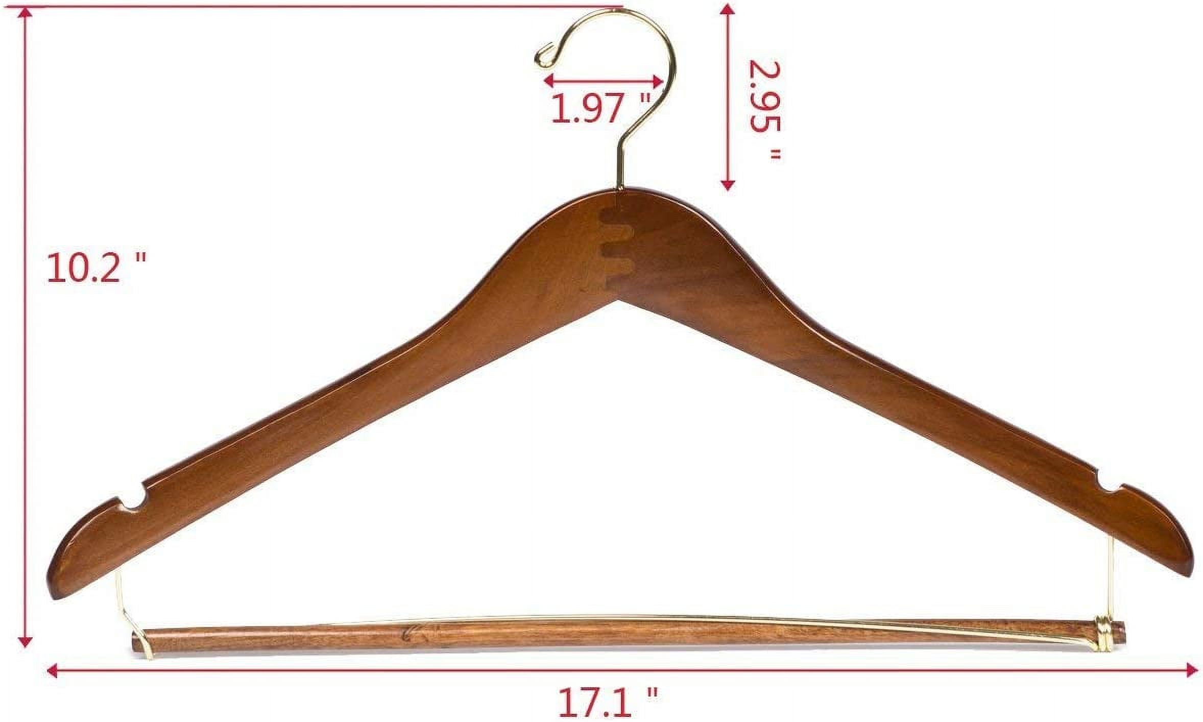 10 Curved Wooden Hangers with Gold Hooks, Walnut , Locking for Coats ...