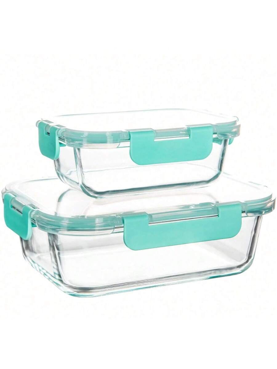 10 Cyan Glass Storage Containers with Lids - Leak-Proof, Stackable for ...