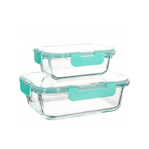 10 Cyan Glass Storage Containers with Lids - Leak-Proof, Stackable for ...