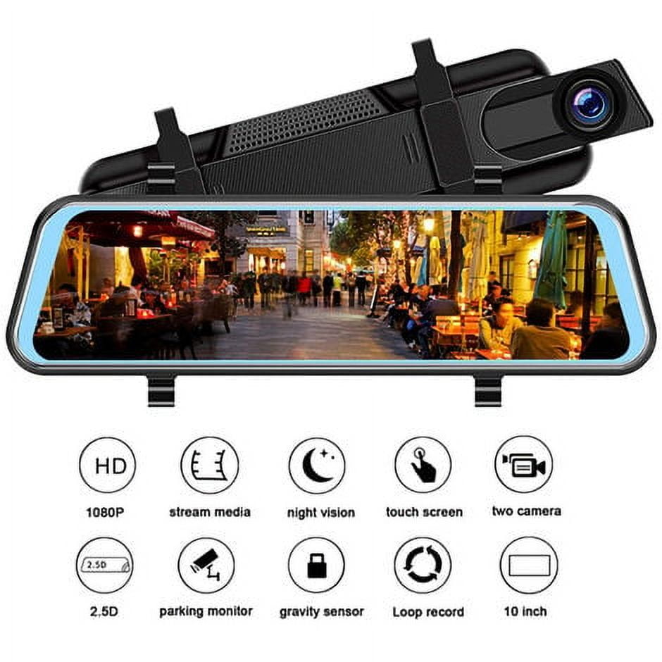 10" Dashcam rear-view mirror & rear-view camera with GPS, night Vision ...