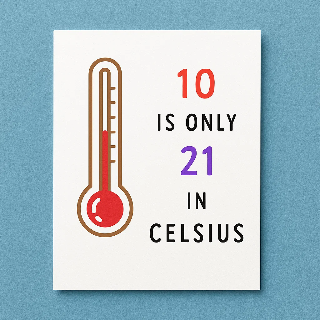 10 Degrees Celsius Greeting Card – Fun Thermometer Design – Blank ...