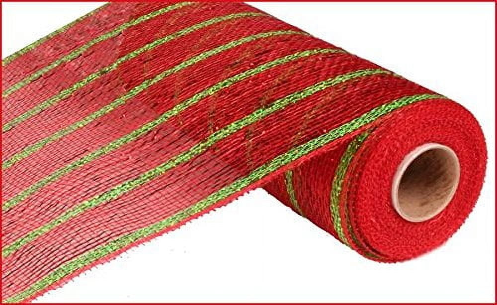 10" Deluxe Metallic Mesh Lime Green Stripe Deco Poly Mesh Roll 10 Yards ...