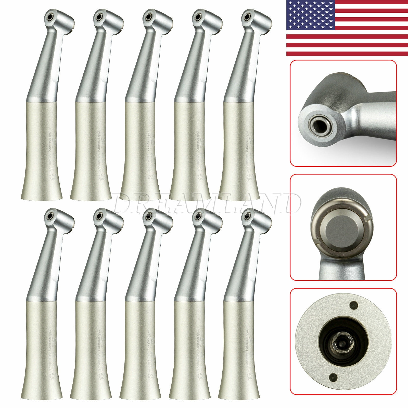 10 Dental Low Speed Handpiece Contra Angle Push Button E-Type 1:1 ...