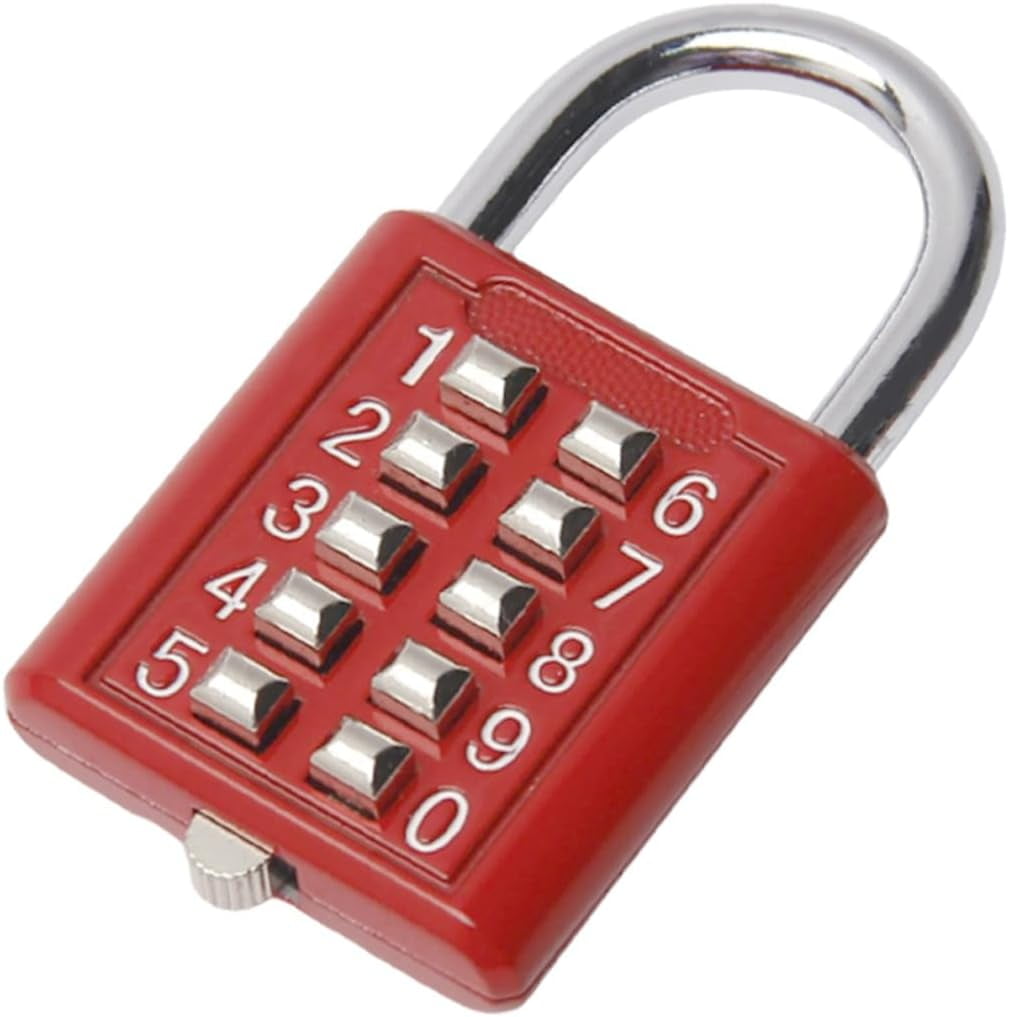 10-Digit Combination Padlock, Push Button Lock Red, Zinc Alloy Luggage ...