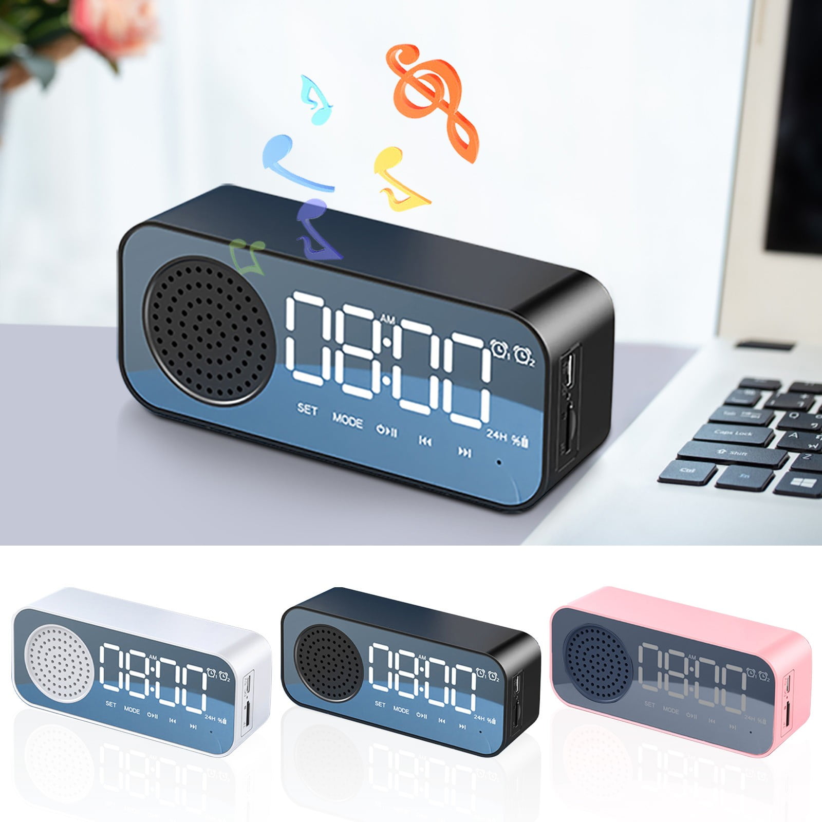 Under 10, Digital Alarm Clock, Bluetooth Speaker, LED Mirror Display ...