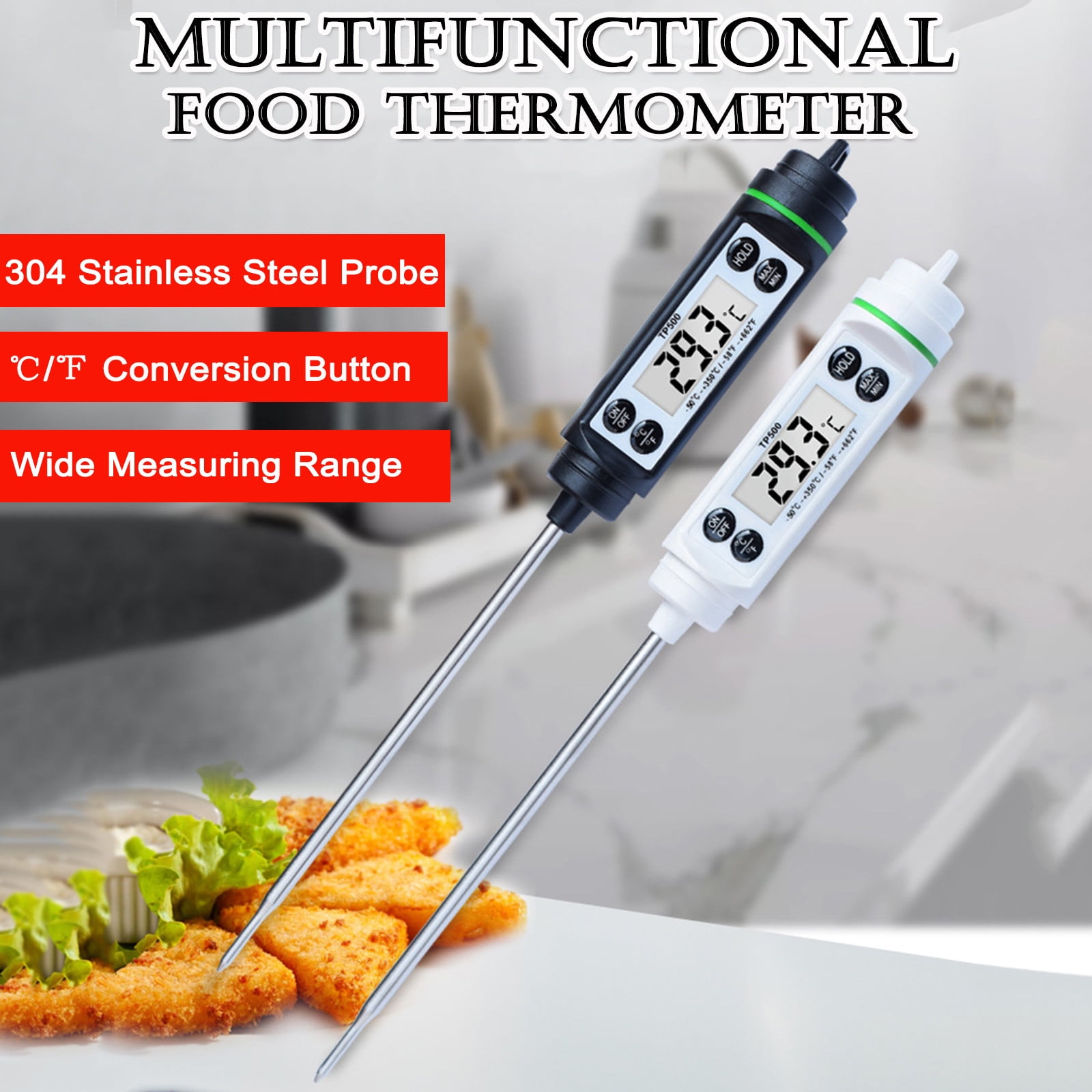 Under 10, Digital Food Cooking Meat Thermometer, Long Probe, Stainless ...