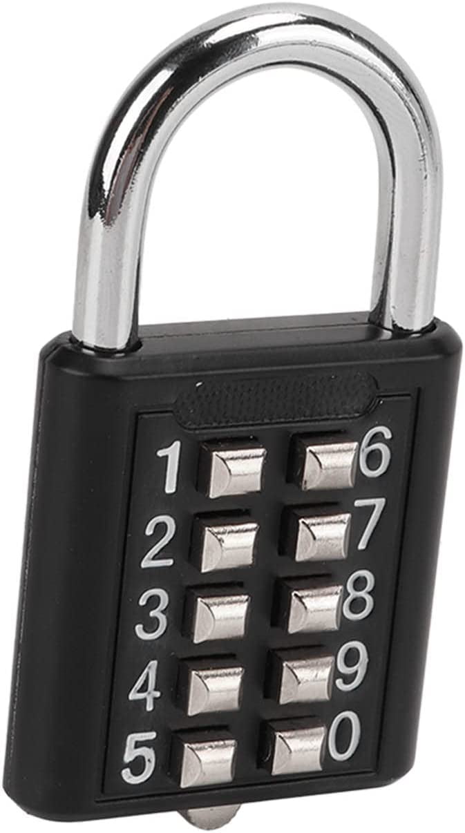 10 Digits Push Button Padlock, Zinc Alloy Steel Keyless Resettable Lock ...