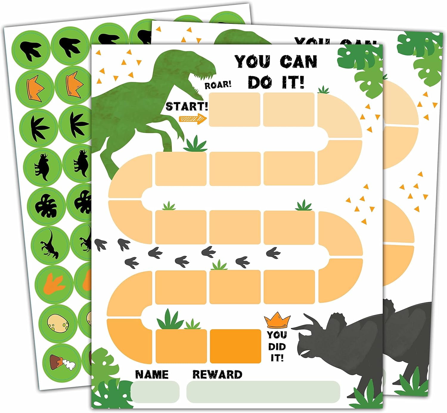 10 Dinosaur Reward Chart with 216 Round Stickers, Incentive Behavior ...