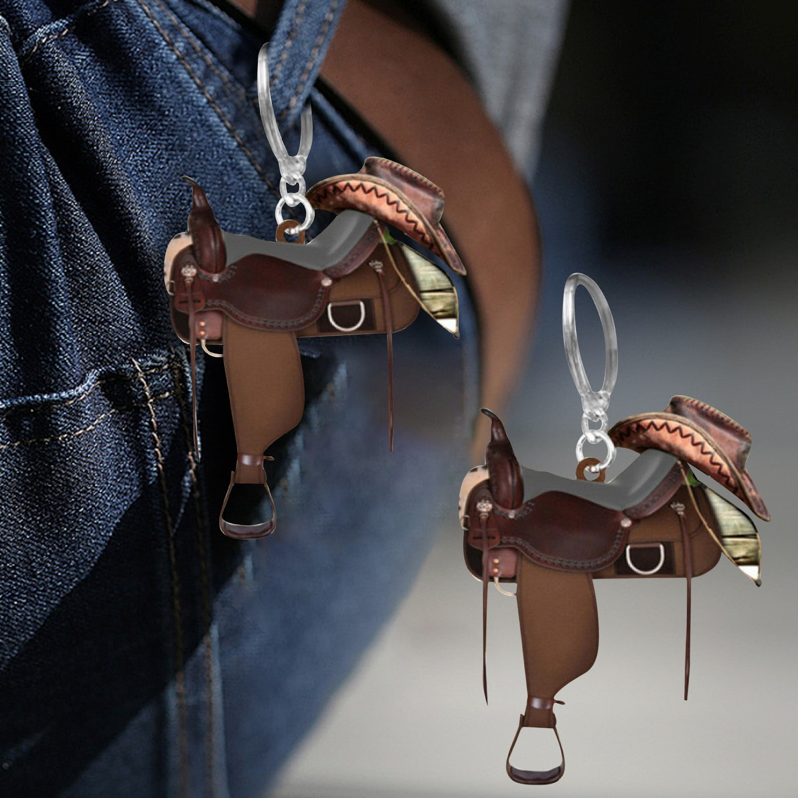 10% Discount! Denim Pendant D - Saddle Car Keychain Personalized Acrylic Keyring for Men and ...