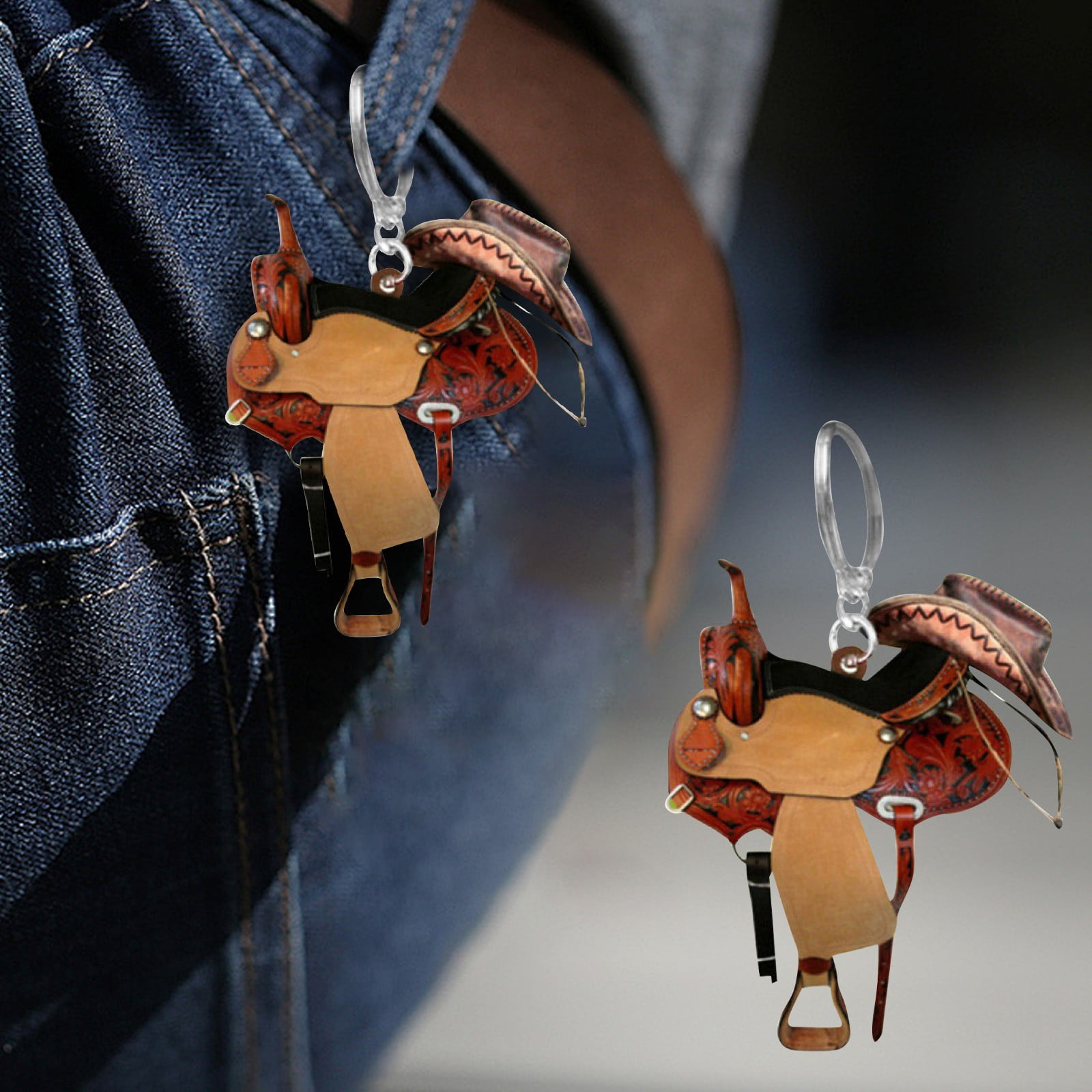 10% Discount! Denim Pendant E - Saddle Car Keychain Personalized Acrylic Keyring for Men and ...