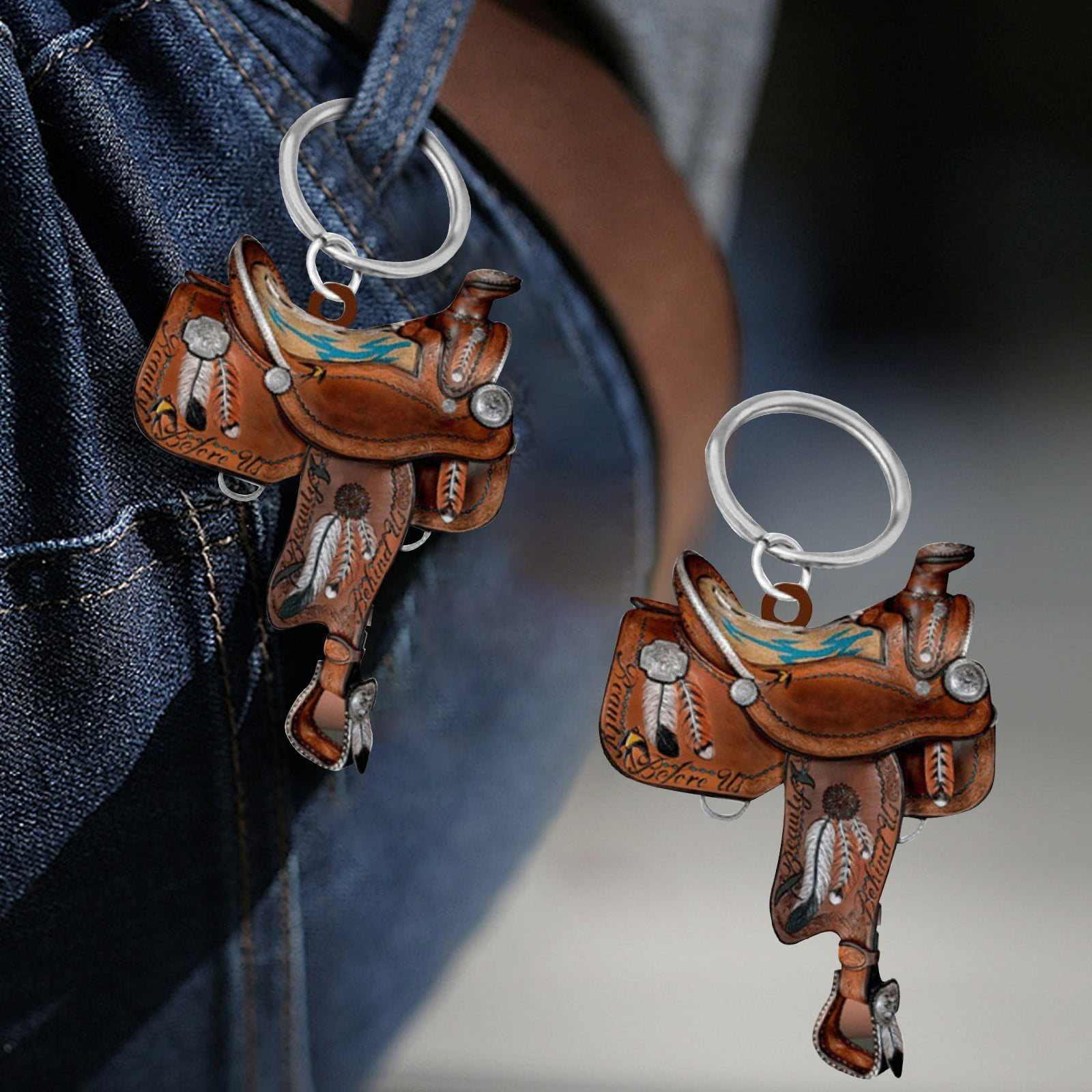 10% Discount! Denim Pendant F - Saddle Car Keychain Personalized ...