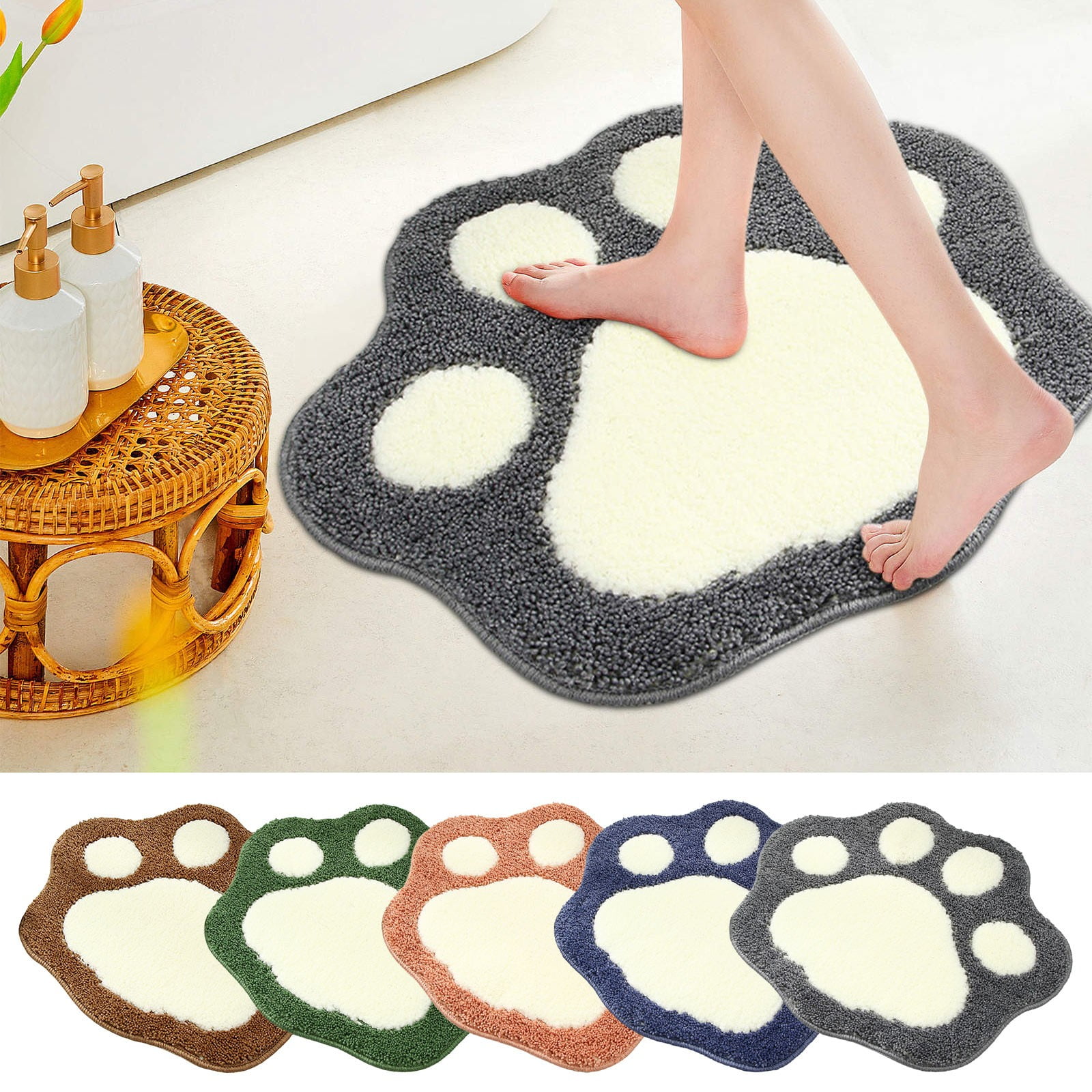 under 10, Dog Footprint Bathroom Mat, Absorbent Door Mat for Home, Soft ...