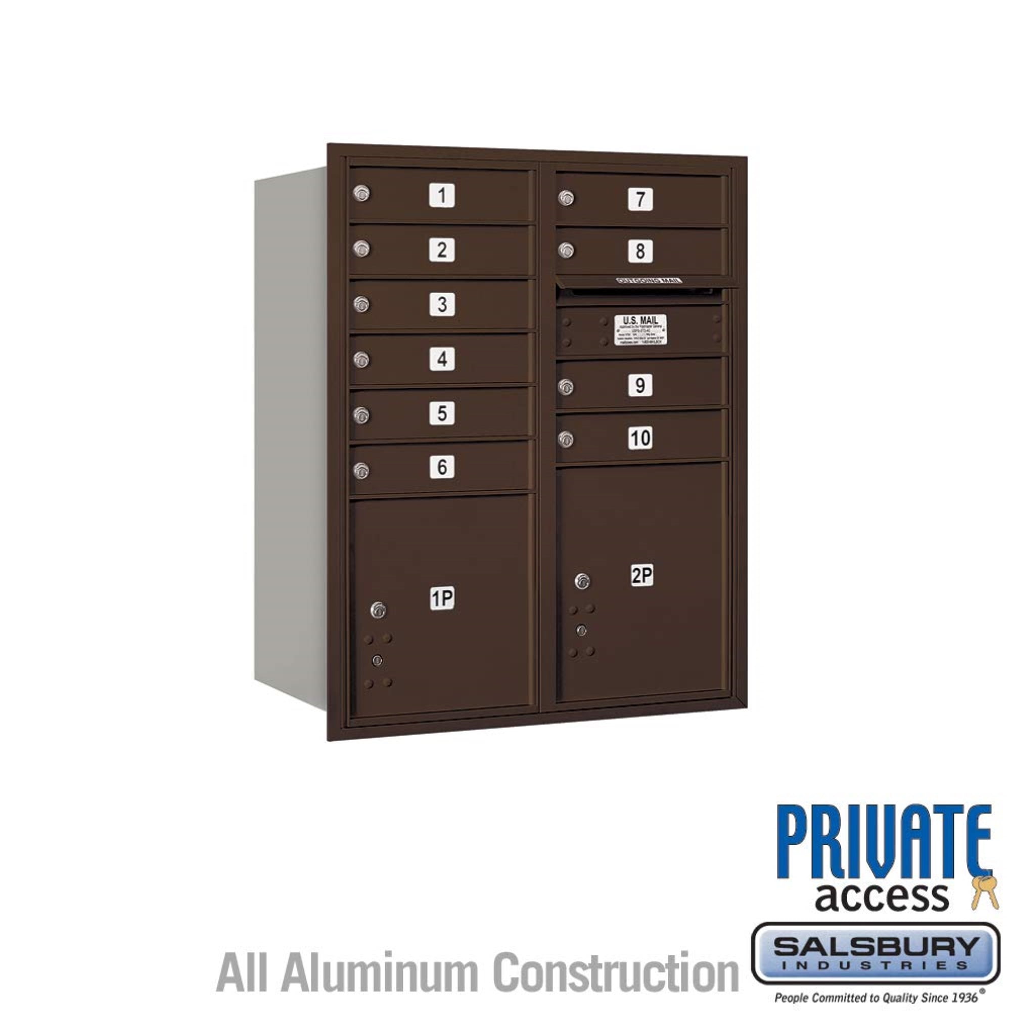 10 Door High Recessed Mounted 4C Horizontal Mailbox with 10 Doors and 2 ...